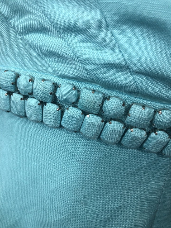 Alex Marie 4P Lined Sky Blue Back Slit Aqua Linen Rayon Dress Split ...