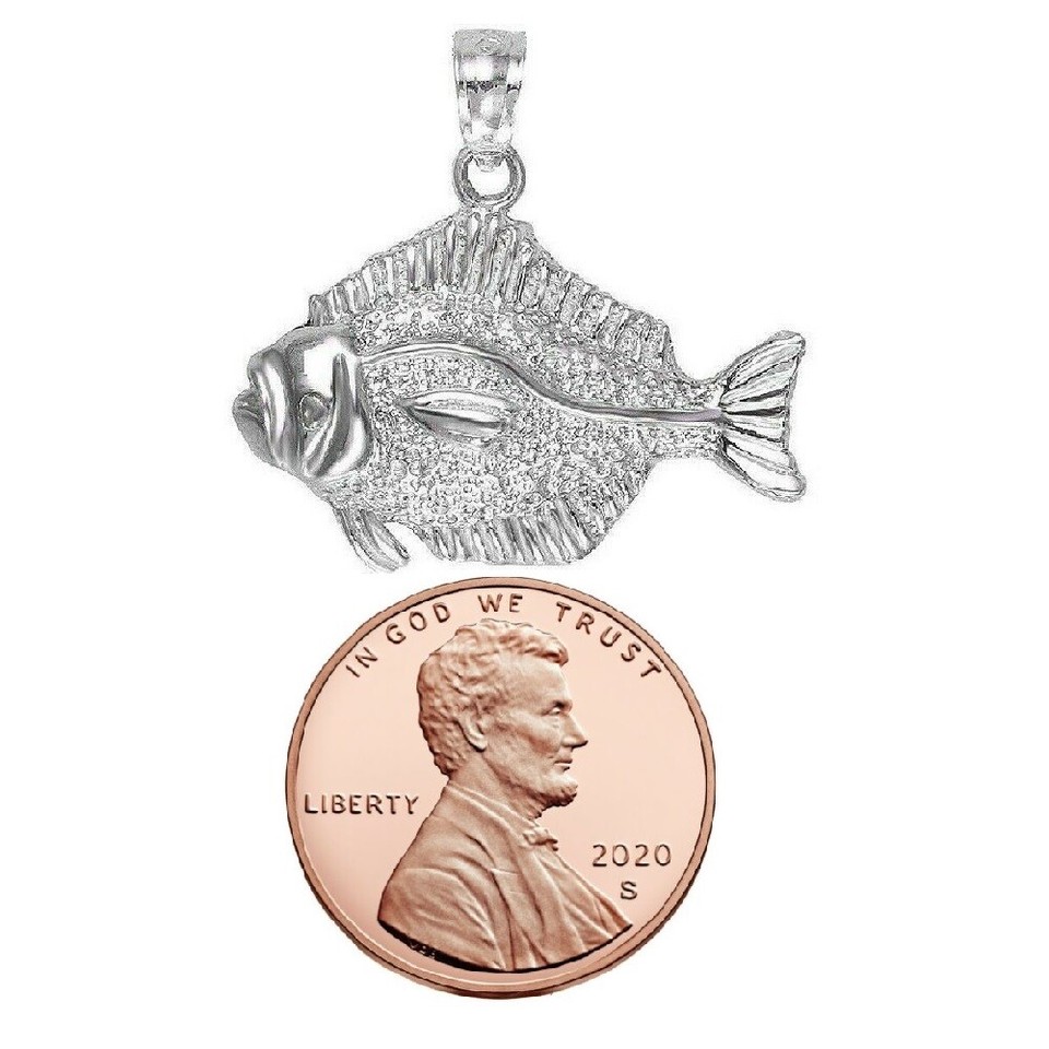 Sterling Silver HALIBUT Fish Pendant / Charm, Made in USA, Italian Box ...