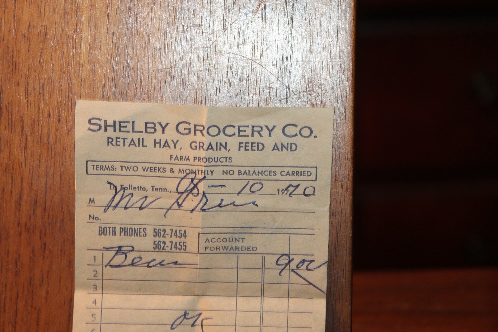Vintage 1970 Receipt LaFollette Tennessee Shelby's Grocery Hay Grain ...