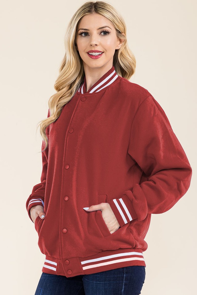 WOMENS CASUAL VARSITY JACKET BOMBER JACKET PLAIN LETTERMAN JACKET ...