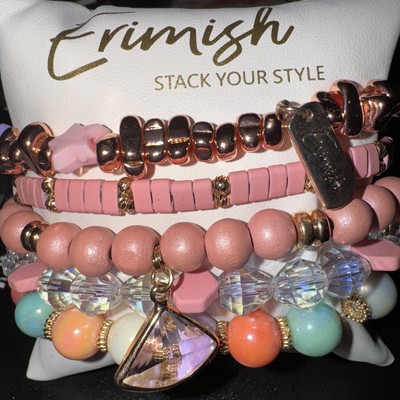 NEW! ERIMISH BRACELETS 5 pc Stack - Peach Aqua Pink Rose Gold | eBay