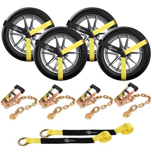 4 Pack Lasso Ratchet Straps Car Tie Down Straps for Trailers with Chain ...