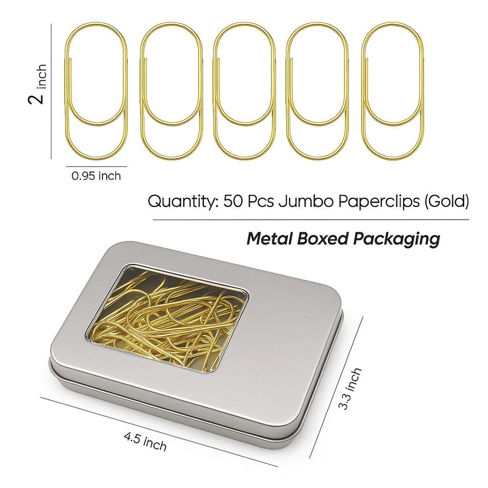 50 Pcs Jumbo Gold Paper Clips 2 inch – Planner Paper Clips, Gifts for ...