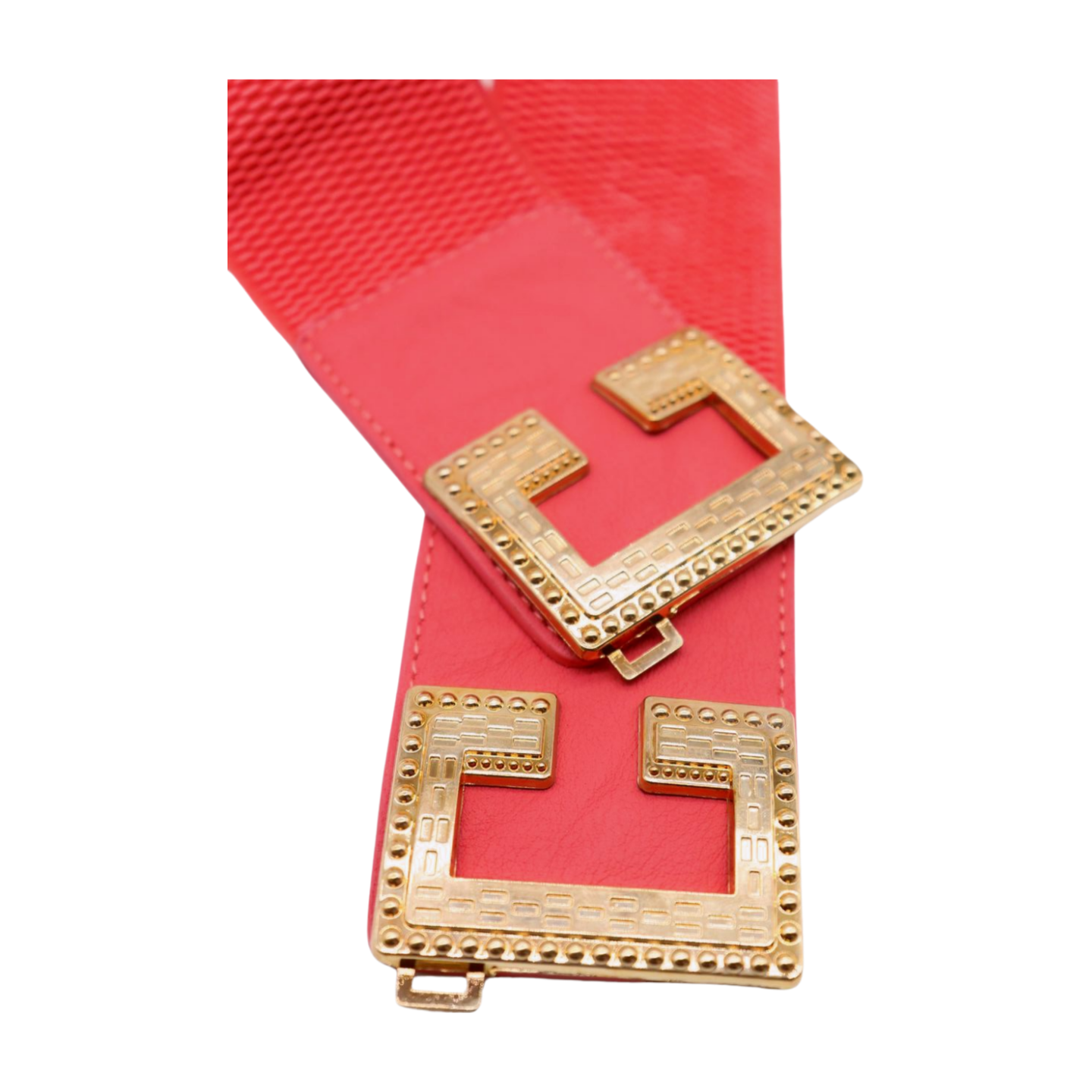 Women Coral Exotic Color Elastic Wide Band Fashion Belt Gold Metal C ...