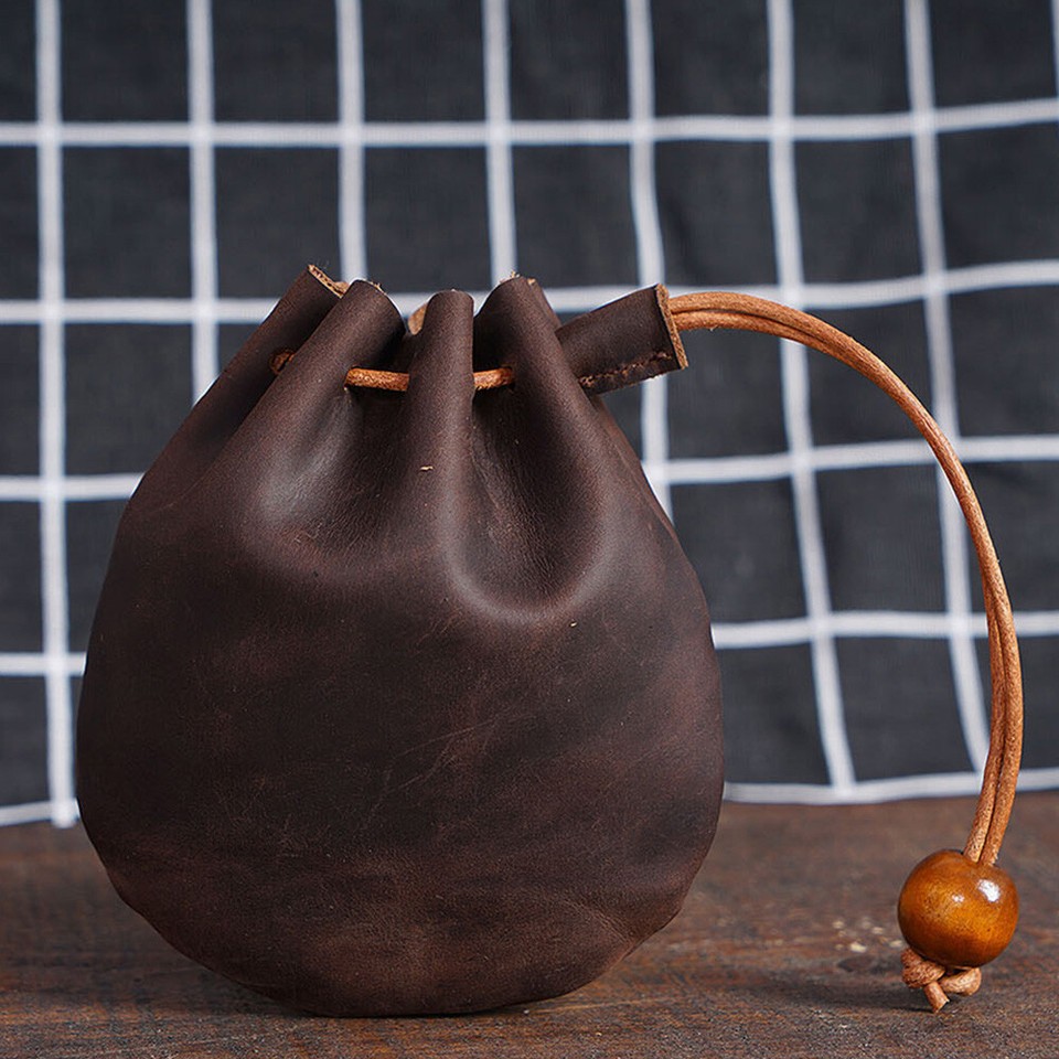 Drawstring Bag Genuine Leather Wallet Coin Pouch Case Purse For Men ...