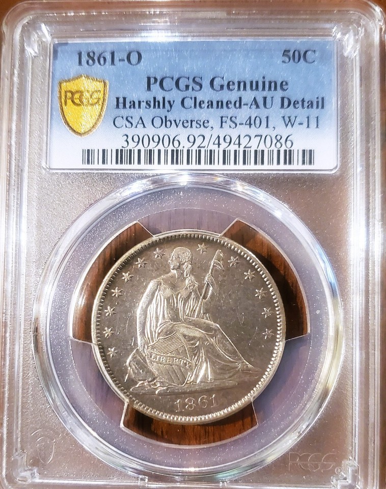 1861-O CSA CONFEDERATE OBV FS-401 DIE CRACK NOSE TO RIM ~ PCGS AU ...