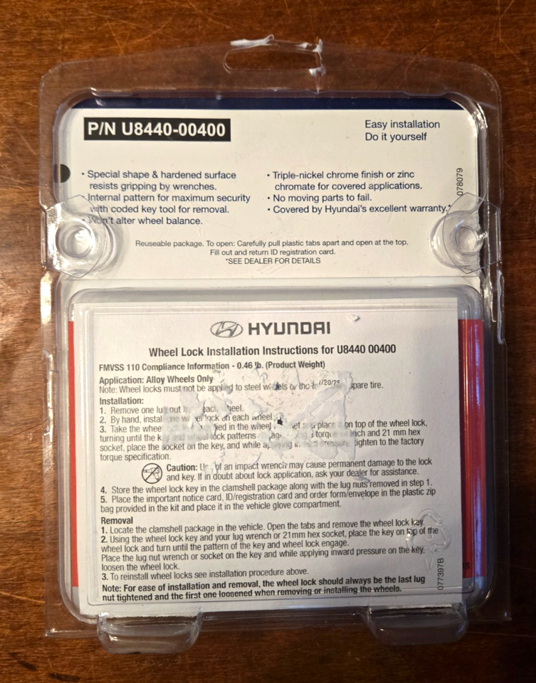 HYUNDAI GENUINE PARTS U8440-00400 WHEEL LOCKS OEM U844000400-Sealed ...