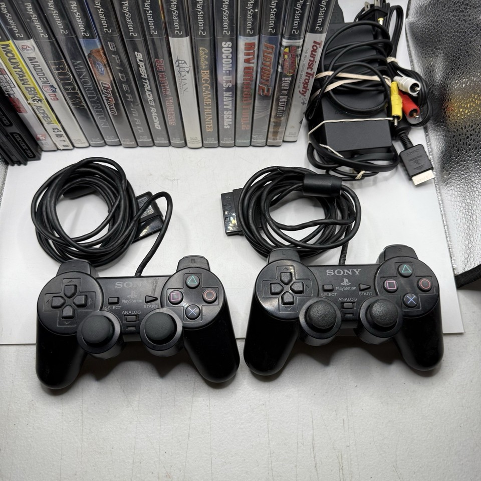 Sony PlayStation 2 PS2 Slim (SCPH-79001) Black Console Bundle 16 Games ...