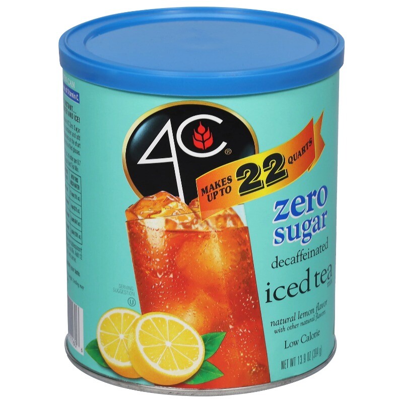 4C Zero Sugar Decaffeinated Lemon Flavor Iced Tea Mix 13.9 oz. Canister ...