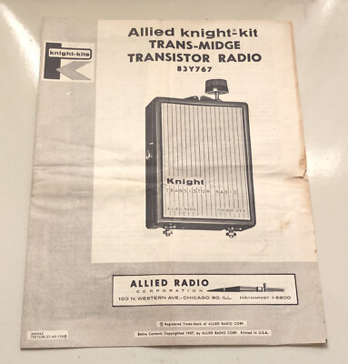 Allied knight-kit TRANS-MIDGE TRANSISTOR RADIO 83Y767 Manual | eBay