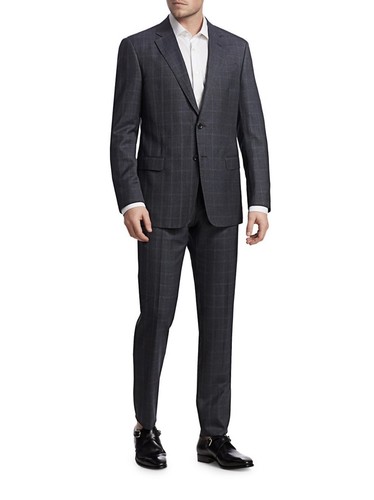 NWT Giorgio Armani Black Label Charcoal Gray/Blue Windowpane Suit Size ...