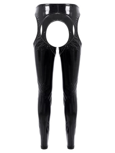 Damen Wetlook Hose Offen Im Schritt Kunstleder Lederhose Strumpfhose