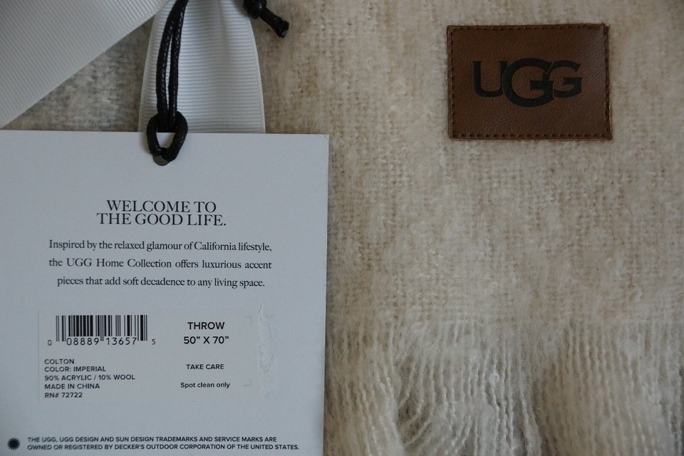 UGG Colton Muted Plaid Throw Blanket Wool-Blend Imperial Whipstitch 50 ...