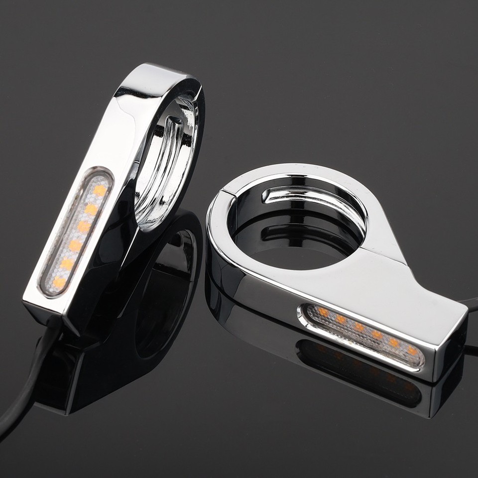 Motorcycle 41mm Fork LED Turn Signal White DRL Amber Sequential Chrome ...
