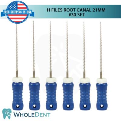 H Files Ro0t Canal 21mm Hand Endo Dental Hedstrom 6pcs Pack Reamers #30 ...