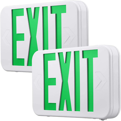 Green LED Exit Sign with Battery Backup, UL-Listed Emergency Light, AC ...