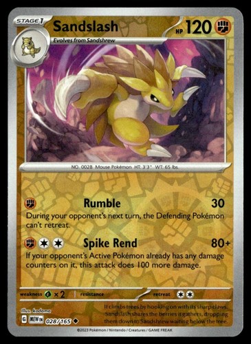 2023 Scarlet & Violet 151 Reverse Holo Sandslash #28/165 W1 | eBay