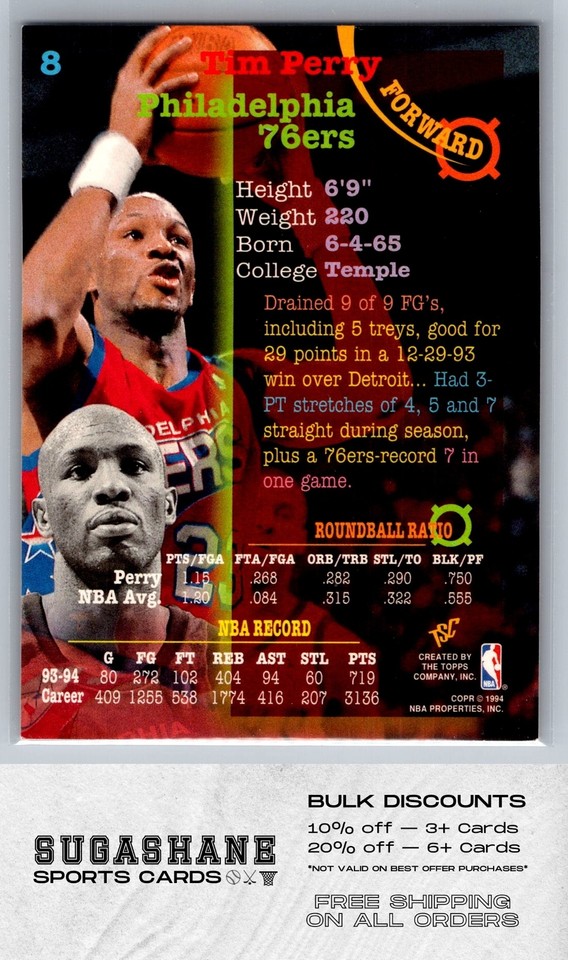 1994 Stadium Club 8 Tim Perry Philadelphia 76ers Basketball Card | eBay