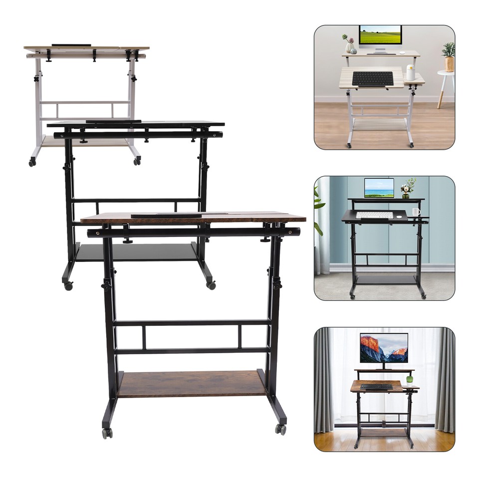 Rolling Laptop Desk Office Computer Table Stand Up Workstation ...