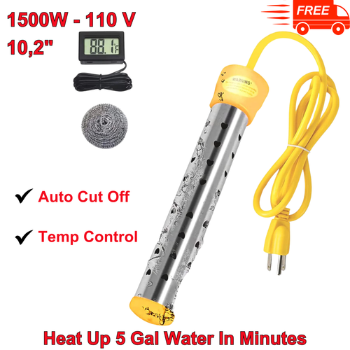 1500W Immersion Water Heater – Fast Heating, 304 SS, Auto Cut Off, Temp ...
