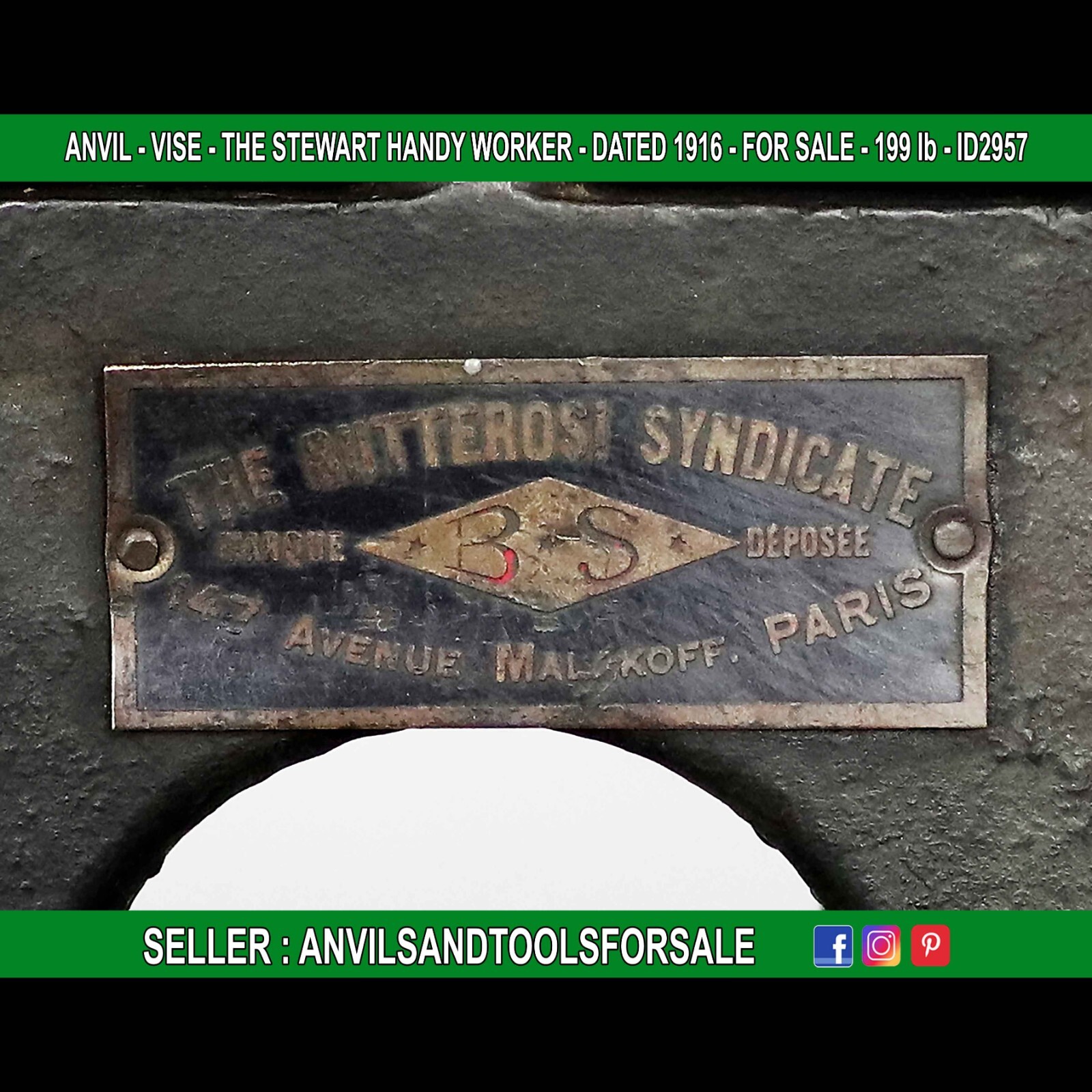 ANVIL - VISE - THE STEWART HANDY WORKER - DATED 1916 - 199 lb - ID2957 ...