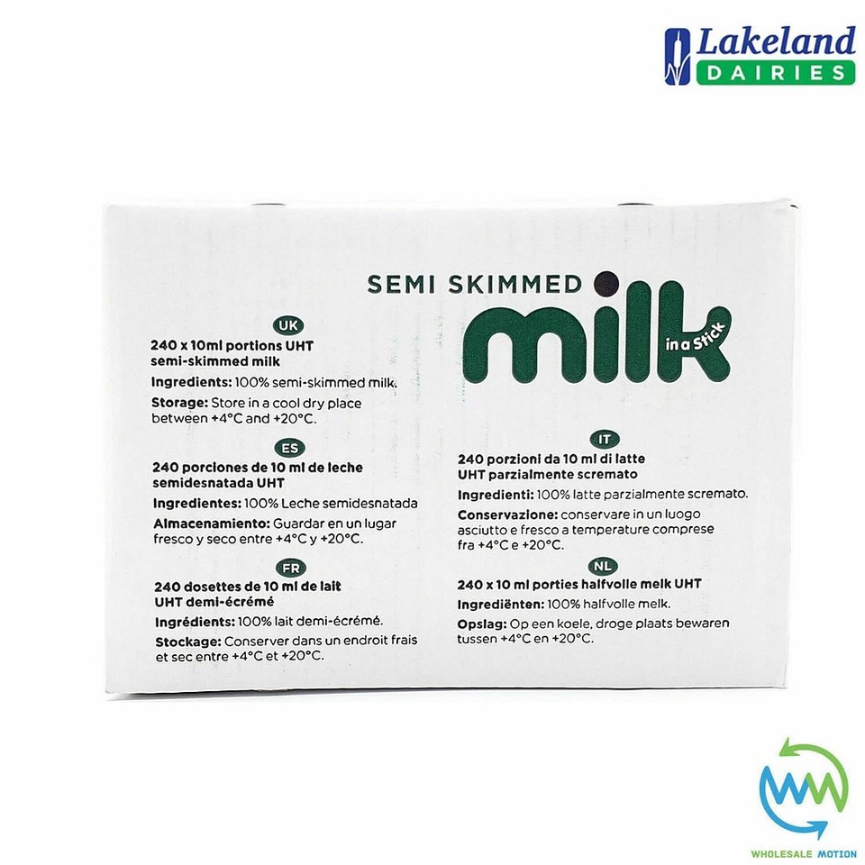 LAKELAND UHT Milk STICKS Individually Packed 100% SEMI Skimmed 10ML ...