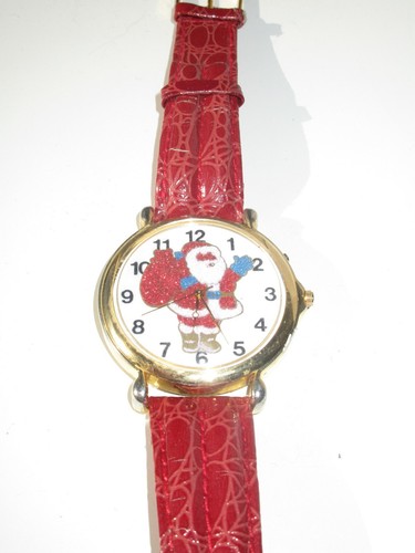 Ronica? Christmas Santa Claus Dial Round Gold Tone Case red Leather ...