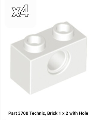NEW LEGO WHITE (x4) 3700 Technic Brick 1x2 with Hole 370001 | eBay