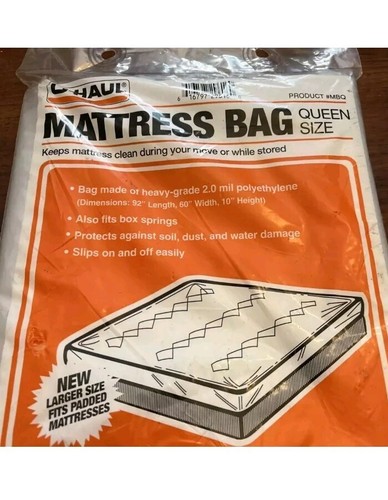 Uhaul Mattress Bag Queen For Moving Plastic Cover Protector 92"L X 60 ...