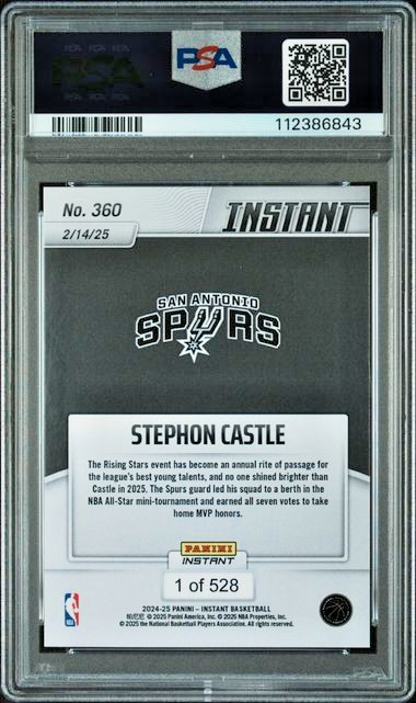 Stephon Castle RC #/528 2024-25 Panini Instant #360 Rising Stars MVP ...