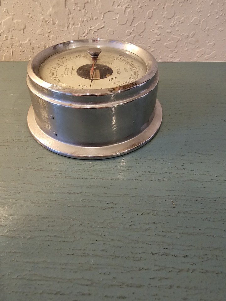 Vintage Airguide Chrome & Glass Barometer W/Partially Exposed Brass ...