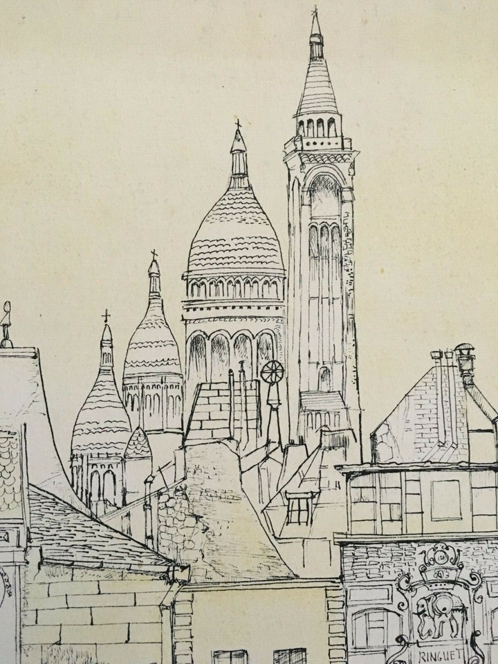 Marcel Genay (1929-1993) Composizione Surreale Vista di Parigi ...