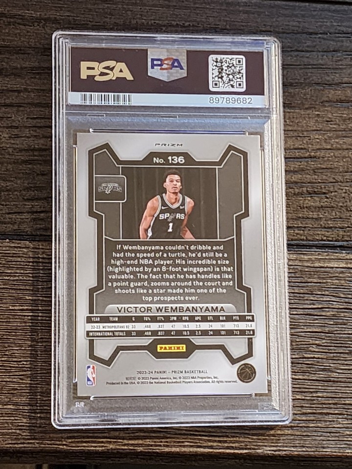 VICTOR WEMBANYAMA 2023 Panini Prizm 136 Silver RC Rookie PSA 9 SA Spurs ...