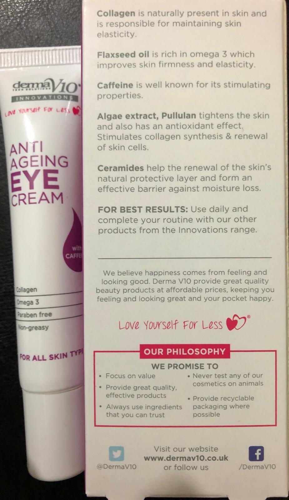 Derma V10 Innovation Anti Ageing Eye Cream with Caffeine For All Skin ...