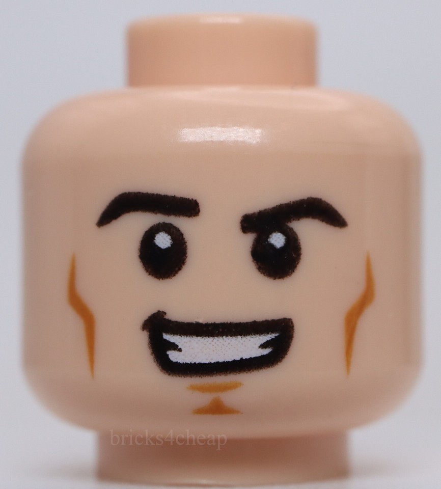 Lego Head Black Eyebrows Cheek Lines Chin Dimple Smirk Red Eyes ...