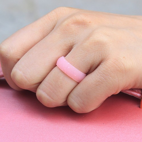 Women Glitter Silicone Rubber Finger Ring Band Wedding Rings Sport Gym ...