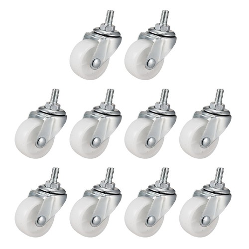 10 Pcs Threaded Stem Caster, PP Swivel Wheel Thread Stem Casters White ...