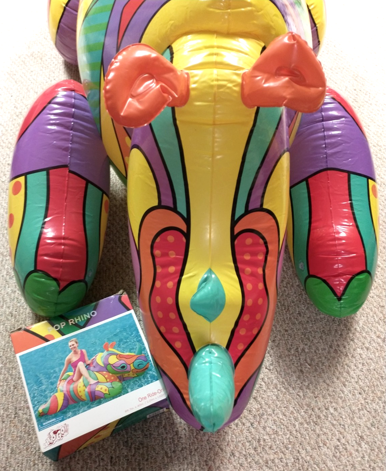 POP Rhino Pool Float Ride-on Inflatable H2OGO! 6'7" X 40" Used 1 Patch ...