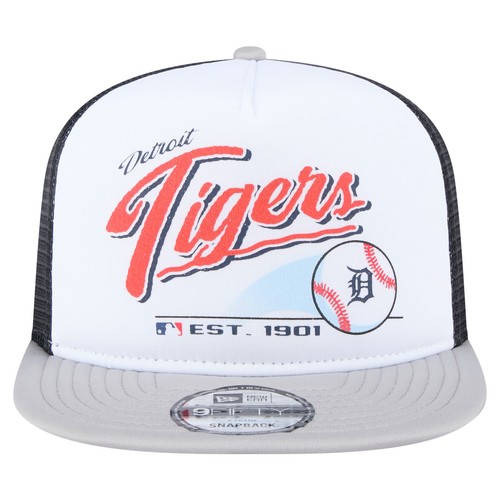Men's New Era White/Gray Detroit Tigers Retro Script Trucker 9FIFTY ...