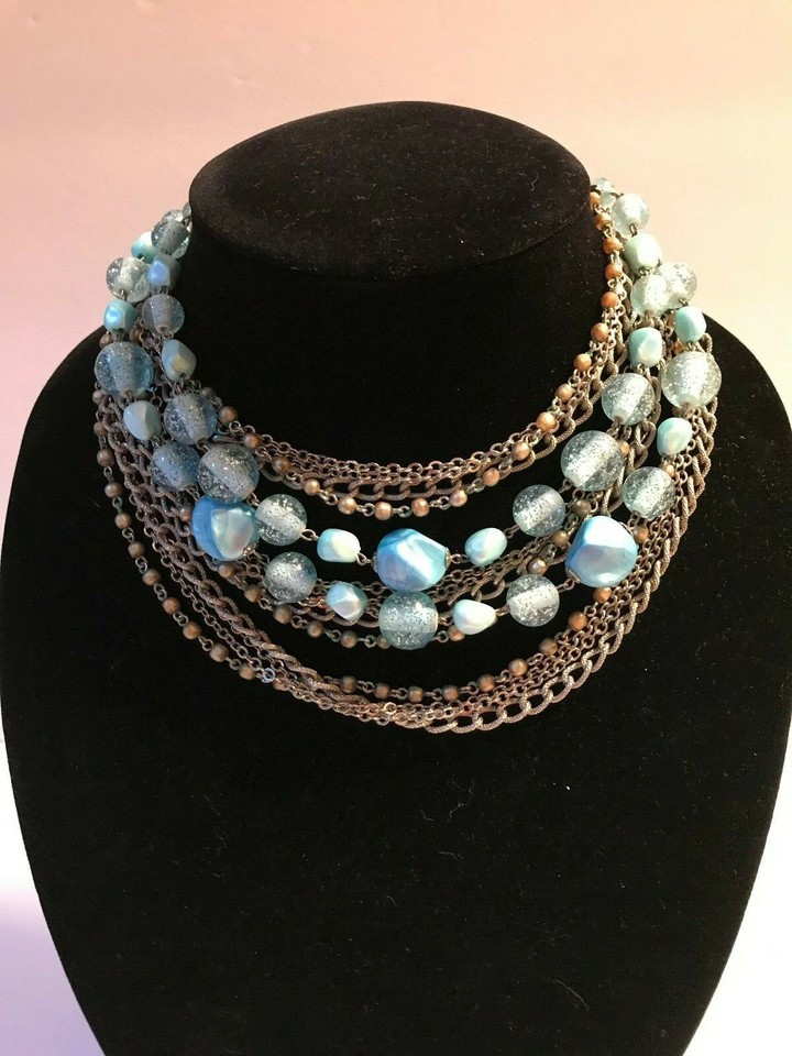 Multi Strand Light Blue Plastic Beads Chockers " 3 Piece Set" | eBay