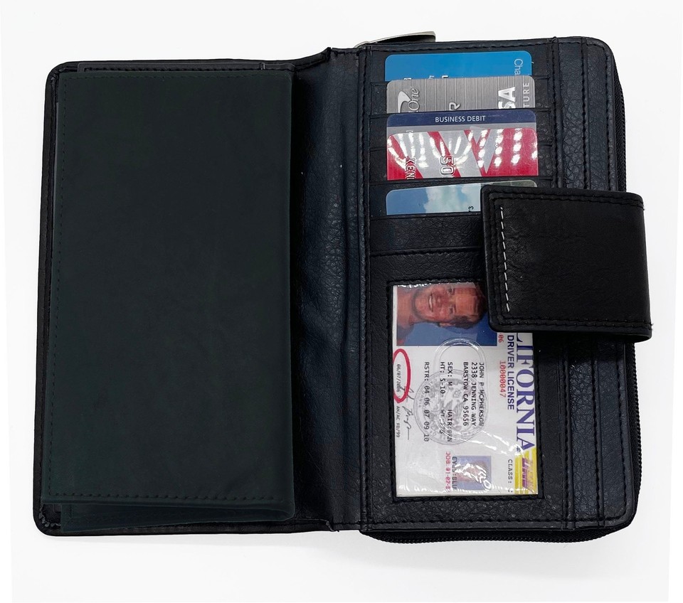 Genuine Leather Checkbook Secretary Accordion Wallet 2 Zipper Clutch ...