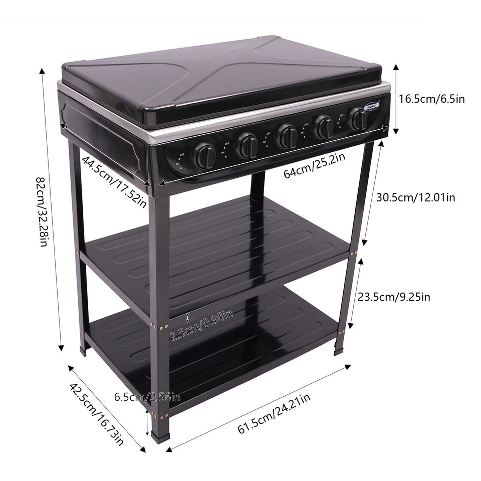 5-Burner Gas Stove Outdoor Camping Cooking BBQ Grill With 2-Tier Storage Rack | eBay