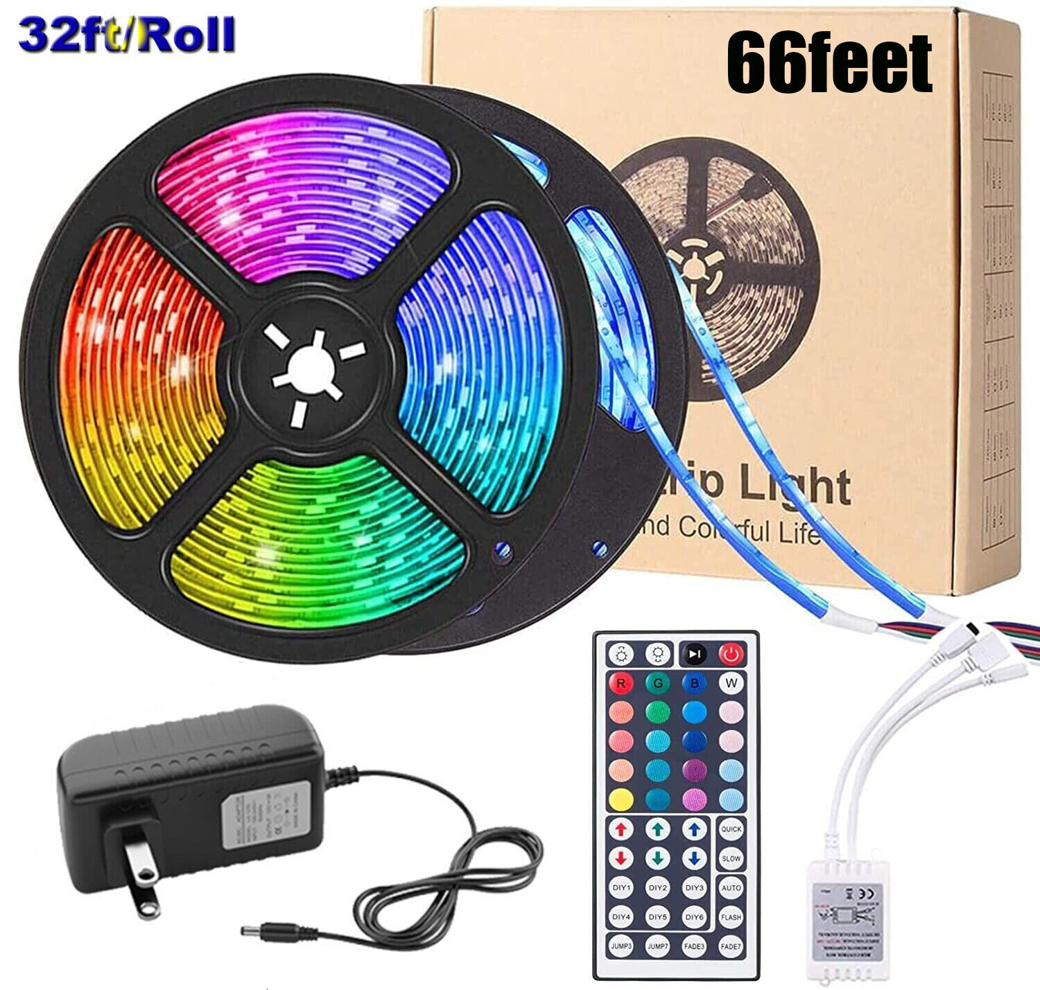 LED Strip Lights 100ft 50ft Bluetooth White RGB Color Changing Room ...