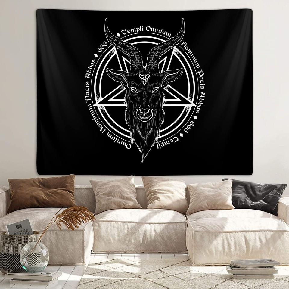 Satanic Pentagram Tapestry for Bedroom, Baphomet Statue Art Goat Head ...