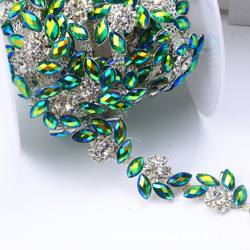 90cm Crystal Rhinestone Chain Trim Diamante Flower Ribbon Sewing Decor ...