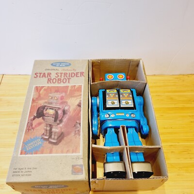 Horikawa Vintage Star Strider Robot Blue Battery Operated Tin Toy Japan ...