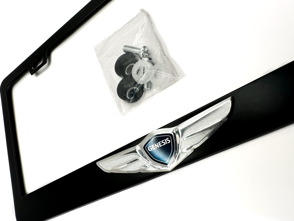 BLACK Genesis Wing License Plate Frame with Chrome Wing Logo Stainless ...