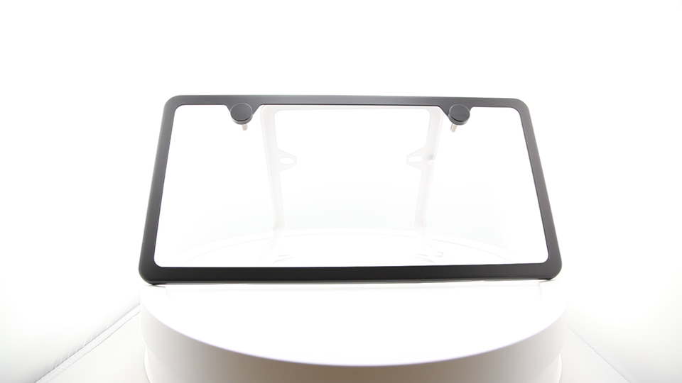 2 Hole Slim Matte Flat Black License Frame Stainless + Metal Screw Caps ...