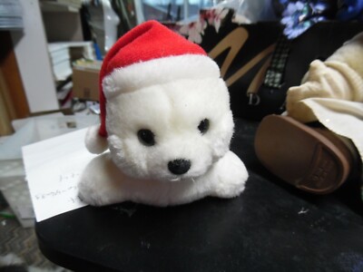 Vintage Russ Berrie Yomiko collection white baby seal plush with santa ...