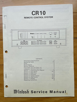 McIntosh CR10 Remote Control System -Original- Service Manual FREE ...